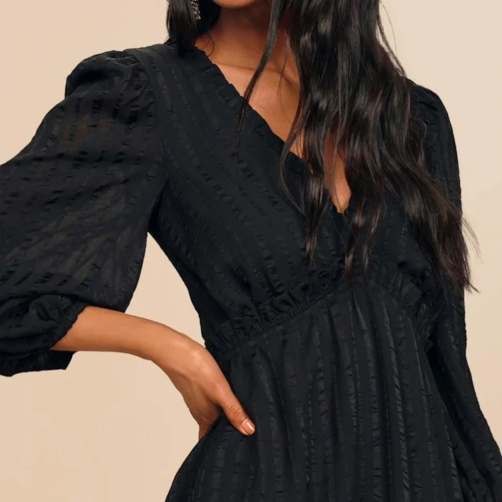 Lulus | Dresses | Nwt Forever In My Heart Black Striped Balloon Sleeve ...